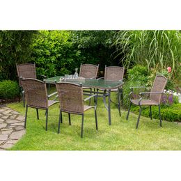 Merxx Garten-Essgruppe &raquo;&raquo;Roma&laquo;&laquo; Set, Pulverbeschichtetes Aluminiumgestell, 7 Stk. tlg. Tisch: LxB: 150x80 cm braun Aluminium, Wicker/