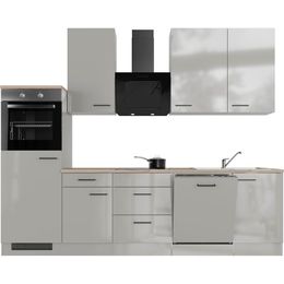 Flex-Well K&uuml;che &raquo;Lund&laquo; wahlweise mit E-Ger&auml;ten, Breite 280 cm, gl&auml;nzende Fronten grau B/H/T: 280cm x 234cm x 60cm, ohne E-Ger&auml;te
