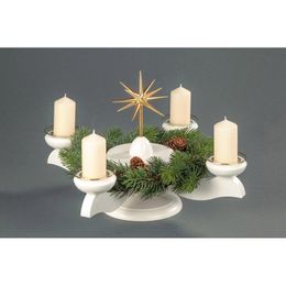 Albin Preissler Adventsleuchter &raquo;mit Weihnachtsstern und Tannenkranz, Handwerkskunst aus dem Erzgebirge&laquo; &Oslash; 29 cm, Weihnachtsdeko aus Holz gold Massivholz B/H/T: 29cm 
