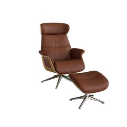 FLEXLUX Relaxsessel &raquo;Clement R&uuml;cken u. Kopfverstellung, ergonomisch, Airchannels&laquo; R&uuml;cken- & Kopfteilverstellung, Drehbar, Armlehne Eiche, Fu&szlig; Alu 