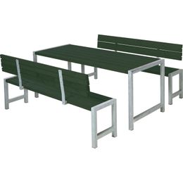 Plus Garten-Essgruppe &raquo;Plankengarnituren&laquo; 3 Stk. tlg. bestehend aus: Tisch und 2 B&auml;nke + 2 R&uuml;ckenlehnen gr&uuml;n B/H/T: 185cm x 81cm x 186cm