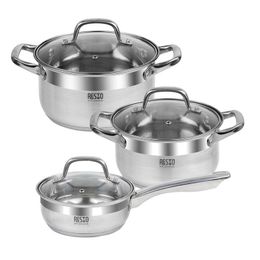 RESTO Kitchenware Topf-Set &raquo;LIBRA, sp&uuml;lmaschinengeeignet&laquo; Set, 1x So&szlig;entopf &Oslash; 16 cm mit Deckel, je 2x Kochtopf &Oslash; 18/20 cm mit Deckel, 6 tlg. Edelstahl