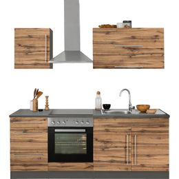 KOCHSTATION K&uuml;chenzeile &raquo;KS-Samos&laquo; Breite 210 cm, wahlweise mit E-Ger&auml;ten, mit Arbeitsplatte braun B/H/T: 210cm x 200cm x 60cm, ohne E-Ger&auml;te