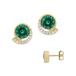 Firetti Damen Paar Ohrstecker &raquo;Schmuck Geschenk Silber 925 Ohrschmuck Kreis halbrund&laquo; Made in Germany - mit Zirkonia (synth.) gr&uuml;n Silber 925 (