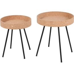 M&ouml;bilia Beistelltisch Set, 2 Stk. tlg. Tischplatten aus Kork beige B/H/T: 45cm x 50cm x 45cm, MDFmit Kork, Stahlbeine