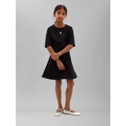 Calvin Klein Jeans M&auml;dchen Sweatkleid Ohne Taschen Rundhalsausschnitt, reine Baumwolle, Logodruck schwarz 10 (140), N-Gr