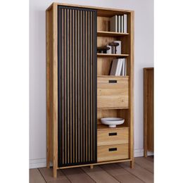 FORTE Highboard &raquo;Jytana&laquo; H&ouml;he 200,3 cm, Schiebet&uuml;re mit Lamellenoptik, Mauvella Eiche / Schwarz schwarz Holzwerkstoff B/H/T: 103,4cm x 200,3cm x 