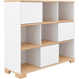 Paidi Standregal &raquo;YOLANDA in Wei&szlig; mit Eiche-Dekor, 9 F&auml;cher mit 3 Schiebet&uuml;ren&laquo; 127 cm Breite, langlebiges Regal aus Holz, Soft-Close wei&szlig; B/H/T: 