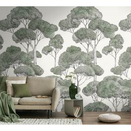 Livingwalls living walls Vliestapete &raquo;Vibes & Styles Silvanor &ndash; Forest Sketch Fototapete&laquo; Comic leicht strukturiert Stilisierte Baumlandschaft mit feinen Linien 