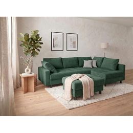 Collection AB Ecksofa &raquo;Toni XL L-Form 274 cm&laquo; Set: Sofa & Hocker, 2 Zierkissen, Bonell-Federkern gr&uuml;n 100%Polyester B/H/T: 274cm x 44cm x 184cm, Cord