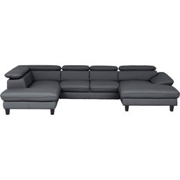 Home Affaire Wohnlandschaft &raquo;Pilot U-Form&laquo; mit Kopfteilverstellung, wahlweise mit Schlaffunktion & Bettkasten grau B/H/T: 331cm x 108cm, Leder PAMPAS,