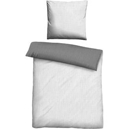 Biberna Wendebettw&auml;sche &raquo;Combinate in Gr. 135x200, 155x220 oder 200x200 cm&laquo; 2 Stk. Bettw&auml;sche aus Baumwolle, zeitlose Bettw&auml;sche mit Wendeoptik grau Mako-