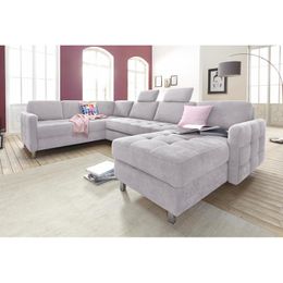 Sit & More sit&more Wohnlandschaft &raquo;Pablo U-Form, B: 292cm, inkl. 2 Kopfst&uuml;tzen&laquo; wahlweise mit Schlaffunktion und Bettkasten silber Struktur (100% Polyester);