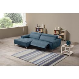 Egoitaliano Ecksofa &raquo;Suzette, Designsofa mit hohem Sitzkomfort&laquo; mit Recamiere, inkl. 1 elektronischen Relaxfunktion, L-Form blau Luxus-Micofaser Lederoptik (100% 