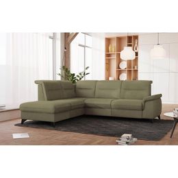 Sit & More sit&more Ecksofa &raquo;Astoria L-Form&laquo; wahlweise mit motorischer Relaxfunktion gr&uuml;n 100% Polyester B/H/T: 256cm x 91cm x 225cm, Flachgewebe, Ottomane links