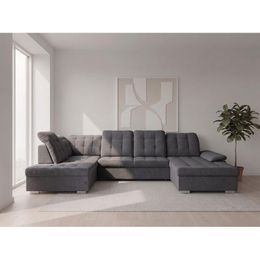 WERK2 Wohnlandschaft &raquo;Kordula-New Multifunktion Couch, Breite 332cm, bequem, U-Form&laquo; Sofa in U-Form mit Schlaffunktion & Bettkasten, Schlafcouch grau 