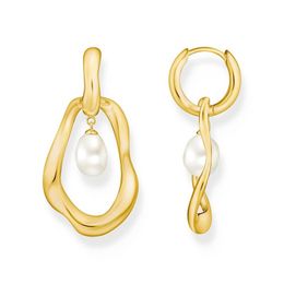 Thomas Sabo Damen Thomas Sabo Paar Creolen &raquo;Natural Beauty Statement-Creolen mit Anh&auml;nger, Bold Elegance&laquo; mit S&uuml;&szlig;wasserzuchtperle gold Perlen Silber 