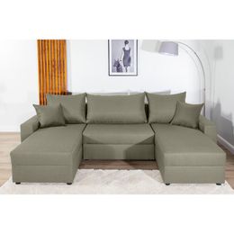 Collection AB Wohnlandschaft &raquo;Pico U-Form, B: 252 cm&laquo; Schlaffunktion, Bettkasten & 2 Zierkissen beige 100%Polyester B/H/T: 252cm x 39cm x 158cm, 