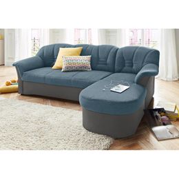 DOMO collection Ecksofa &raquo;ELVA 233x142 cm, elegante R&uuml;ckensteppung, L-Form&laquo; whlw. mit Bettfunktion und Federkern grau Kunstleder SOFTLUX / Struktur ( 