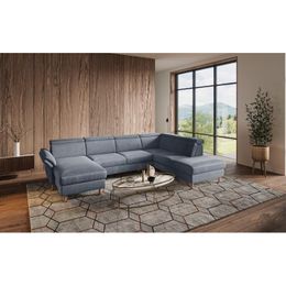 Home Affaire Wohnlandschaft &raquo;Calypso U-Form&laquo; wahlweise mit motorischer Relaxfunktion grau 100%Polyester B/H/T: 334cm x 85cm x 227cm, Flachgewebe, 