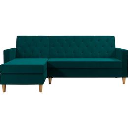 Ecksofa &raquo;Liberty, L-Form,&laquo; mit Schlafffunktion, Recamiere beidseitig montierbar, Sitzh&ouml;he 43 cm blau Veloursstoff 100% Polyester B/H/T: 213cm x 82cm x