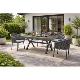 Destiny Garten-Essgruppe &raquo;MOLINO GARDA 4 Se + Ausziehtisch 160/210x100cm, anthrazit&laquo; Set, Aluminium, Textilene, Keramikplatten Aluminium, Wicker/
