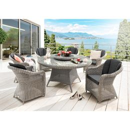Destiny Garten-Essgruppe &raquo;MALAGA LUNA 6 Se + Tisch &Oslash; 150x75cm vintage wei&szlig;&laquo; Set, 7 Stk. tlg. Aluminium, Polyrattan wei&szlig; Aluminium, Polyester, Polyrattan 