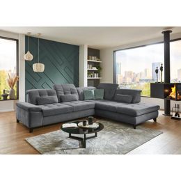 Die PlanBar Ecksofa &raquo;MP-IN18012 L-Form mit Kaltschaum-Polsterung&laquo; Sitztiefenverstellung, optional Kopfteilverstellung & Schlaffunktion grau 100% 