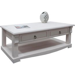 OTTO home Couchtisch &raquo;Anna&laquo; Gesamtma&szlig;e (B/T/H): ca. 120/65/43 cm, Kaffeetisch mit Schublade und Ablage, Massivholz, FSC wei&szlig; B/H/T: 120cm x 43cm x 