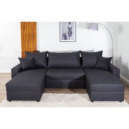 Collection AB Wohnlandschaft &raquo;Pico U-Form, B: 252 cm&laquo; Schlaffunktion, Bettkasten & 2 Zierkissen grau 100%Polyester B/H/T: 252cm x 39cm x 158cm, 