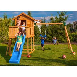 Fungoo Spielturm &raquo;My HOUSE Move+&laquo; mit Schaukel & Rutsche braun Holz, Metall, Polyethylen Einheitsgr&ouml;&szlig;e