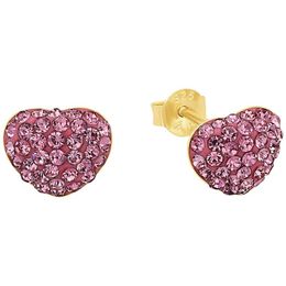 Amor Damen Paar Ohrstecker &raquo;Herz, Trachtenschmuck, Volksfest&laquo; mit Kristallglas pink Silber 925 (Sterlingsilber)
