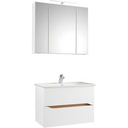 Badm&ouml;bel-Set &raquo;Quickset 2-teilig, Keramikwaschtisch mit LED-Spiegelschrank&laquo; 3 Stk. tlg. wei&szlig; Holzwerkstoff Einheitsgr&ouml;&szlig;e