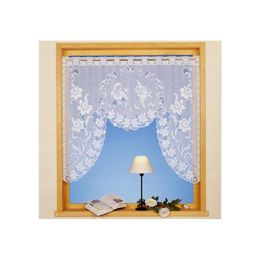 Weckbrodt-Gardinen Scheibengardine &raquo;Loren&laquo; Stangendurchzug 1 Stk. tlg. Bistro, Gardine, Jacquard, floral, V&ouml;gel, gebl&uuml;mt, HxB: 95x120, Store wei&szlig; Jacquard, Polyester 
