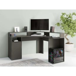Home Affaire Eckschreibtisch &raquo;Omaha&laquo; Gamingtisch mit T&uuml;r, Towerfach und Monitorablage, Breite 139 cm grau B/H/T: 139cm x 89cm x 139cm, 