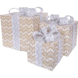 MyFlair Dekoobjekt &raquo;Geschenk&laquo; 3 unterschiedliche Gr&ouml;&szlig;en, mit LED Beleuchtung, Weihnachtsdeko silber Metall, Polyester B/H/T: 25cm