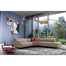 Egoitaliano Ecksofa &raquo;Stefanie-e, Designsofa der Extraklasse, bequem mit hohem Sitzkomfort&laquo; mit Relaxfunktion und verstellbaren Kopfteilelementen grau Leder &raquo;BULL&laquo;