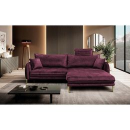 P & B Ecksofa, Weinrot, Metall, Ottomane rechts, L-Form, 264x196 cm, Made in EU, Liegefunktion, Wohnzimmer, Sofas & Couches, Wohnlandschaften, Ecksofas