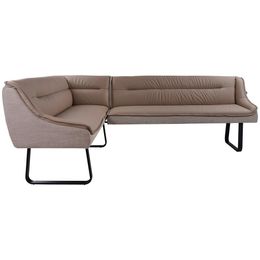 Novel Eckbank, Taupe, Metall, Textil, Leder, Echtleder, Rindleder, 5-Sitzer, Eckteil, 236x178 cm, Esszimmer, B&auml;nke, Eckb&auml;nke