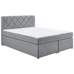 Boxxx Boxspringbett, Grau, Kunststoff, H2, H&ouml;he ca. 15 cm, 140x200 cm, Oeko-Tex&reg; Standard 100, gepolstertes Kopfteil, Topper durchgehend, in verschiedenen Gr&ouml;&szlig;en erh&auml;ltlich, Matratze durchgehend, Kinder- & Jugendzimmer, Jugendm&ouml;bel, Jugendbetten, Jugend-Boxspringbetten