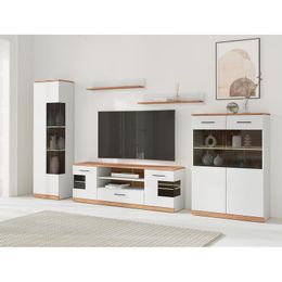 OTTO home Wohnwand &raquo;Ribe: 5teilig, Breite: 300cm,Fronten aus Massivholz,Korpus aus Melamin&laquo; 5 Stk. tlg. wei&szlig; Holz teilmassiv B/H/T: 300cmcm x 180cmcm 