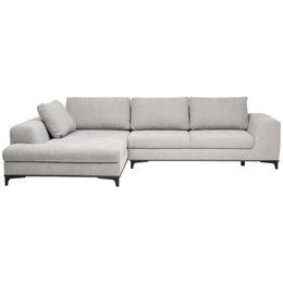 Stylife Ecksofa, Hellgrau, Metall, Holz, Buche, massiv, 3-Sitzer, F&uuml;llung: Schaumstoff, Ottomane links, L-Form, 314x211 cm, seitenverkehrt erh&auml;ltlich, R&uuml;cken echt, Wohnzimmer, Sofas & Couches, Wohnlandschaften, Ecksofas