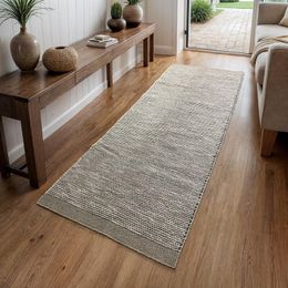 MyFlair Wollteppich &raquo;Anisa, Handwebteppich&laquo; rechteckig 10 mm H&ouml;he reine Wolle, meliert, Wendeteppich, handgewebt, Wohnzimmer beige Wolle B : 80cm 1 Stk., 10mm