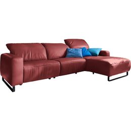 Home Affaire Ecksofa &raquo;Juist L-Form&laquo; mit Kopfteilverstellung und schwarzen Metallkufen rot NaturLEDER (echtes Rindsleder);Luxus-Microfaser Lederoptik 
