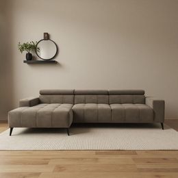 DOMO collection Ecksofa &raquo;Trento L-Form, mit Kufenfu&szlig; oder Einzelfu&szlig;&laquo; whlw. verstellbare Kopfteile, passend f&uuml;r g&auml;ngige Saugroboter grau 92% Polyester,
