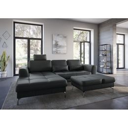Sit & More sit&more Ecksofa &raquo;Bendigo L-Form&laquo; inklusive Sitztiefenverstellung, Bodenfreiheit 15 cm, 2 Fu&szlig;farben schwarz B/H/T: 284cm x 87cm x 175cm, NaturLEDER ,