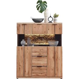 Wohnconcept Highboard &raquo;Donna Highboard, 122x144x42 (BxHxT)&laquo; 1 Stk. tlg. Beleuchtung optional bestellbar, 3 t&uuml;rig, 2 Schubkasten, Softclose ABS-Kunststoff, 