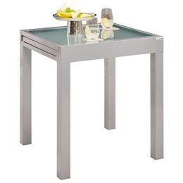 Ambia Garden Gartentisch, Silber, Metall, Glas, rechteckig, eckig, 70x75x70-140 cm, ausziehbar, Gartenm&ouml;bel, Gartentische, Gartentische ausziehbar