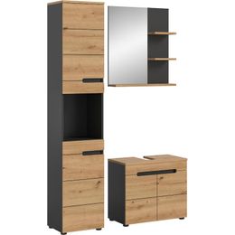 Welltime Badm&ouml;bel-Set &raquo;REHAT, 3-teilig, Breite 116 cm, mit grifflosen Fronten, bestehend aus:&laquo; 3 Stk. tlg. grau B/H/T: 116cmcm x 193cmcm x 34cmcm