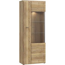 FORTE Vitrine &raquo;Akinori&laquo; B/H/T 75,1/197,6/41,8 cm, Highboardvitrine, Glast&uuml;re, Soft Close, MDF Front, Metallgriffe braun Holzwerkstoff Mauvella Eiche, 